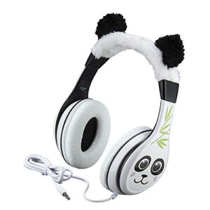 panda kids headphones, adjustable headband, stereo sound, 3.5mm jack, wired headphones for kids, tangle-free, volume control, foldable, childrens headphones over ear for school home, travel