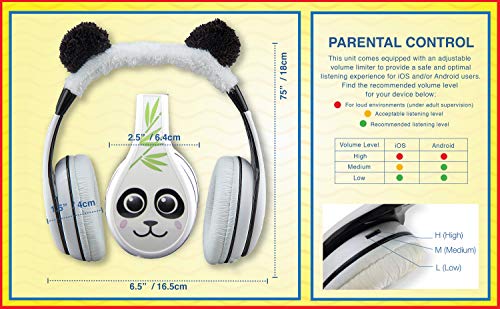 Panda Kids Headphones, Adjustable Headband, Stereo Sound, 3.5Mm Jack, Wired Headphones for Kids, Tangle-Free, Volume Control, Foldable, Childrens Headphones Over Ear for School Home, Travel