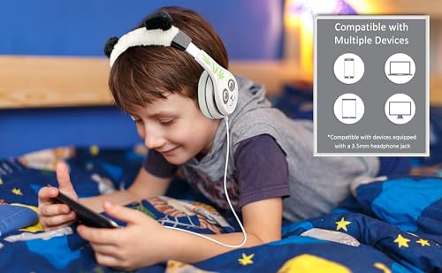 Panda Kids Headphones, Adjustable Headband, Stereo Sound, 3.5Mm Jack, Wired Headphones for Kids, Tangle-Free, Volume Control, Foldable, Childrens Headphones Over Ear for School Home, Travel