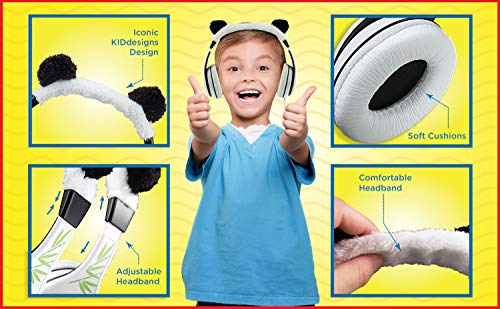 Panda Kids Headphones, Adjustable Headband, Stereo Sound, 3.5Mm Jack, Wired Headphones for Kids, Tangle-Free, Volume Control, Foldable, Childrens Headphones Over Ear for School Home, Travel