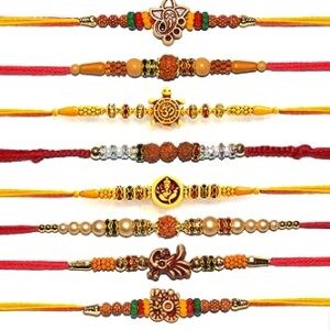 Rakhi for brother | Rakhi Set of 12 for Brother | Rakhee Bracelet on Festival of Raksha Bandhan for Brothers | Made by fine Threads Rudraksha Kundan Multicolored Stone and Small White Beads