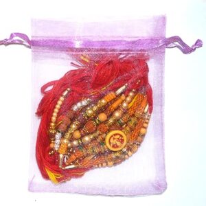 Rakhi for brother | Rakhi Set of 12 for Brother | Rakhee Bracelet on Festival of Raksha Bandhan for Brothers | Made by fine Threads Rudraksha Kundan Multicolored Stone and Small White Beads