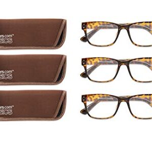 Readers Readers.com Fully Magnified Reading Glasses: The McNealy - 3 Pairs, Classic Rectangle for Women and Men - Tortoise, 1.75