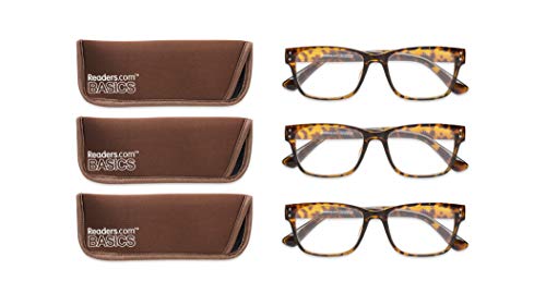 Readers Readers.com Fully Magnified Reading Glasses: The McNealy - 3 Pairs, Classic Rectangle for Women and Men - Tortoise, 1.75