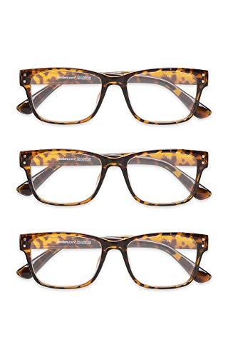 Readers Readers.com Fully Magnified Reading Glasses: The McNealy - 3 Pairs, Classic Rectangle for Women and Men - Tortoise, 1.75