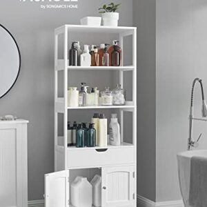 VASAGLE Bathroom Storage Cabinet, Freestanding Linen Tower, Tall Bookcase with 3 Open Shelves, 1 Large Drawer, 12.8 x 23.6 x 60.6 Inches, for Entryway, Kitchen, Study, White UBBC67WT