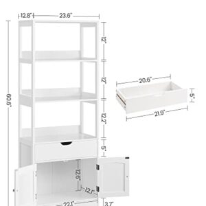 VASAGLE Bathroom Storage Cabinet, Freestanding Linen Tower, Tall Bookcase with 3 Open Shelves, 1 Large Drawer, 12.8 x 23.6 x 60.6 Inches, for Entryway, Kitchen, Study, White UBBC67WT