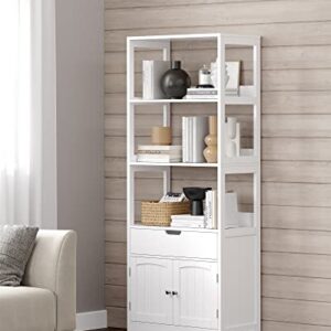 VASAGLE Bathroom Storage Cabinet, Freestanding Linen Tower, Tall Bookcase with 3 Open Shelves, 1 Large Drawer, 12.8 x 23.6 x 60.6 Inches, for Entryway, Kitchen, Study, White UBBC67WT