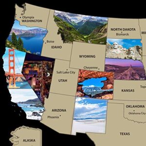 scratch off map united states of america travel poster 17 x 24 wall art decor photos of national parks and other iconic locations includes state flags scratch pen guitar pick and gift tube