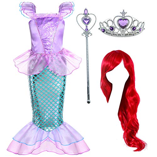 Joy Join Little Girls Princess Mermaid Costume for Girls Dress Up Party with Wig,Crown, Mace 4-5 Years