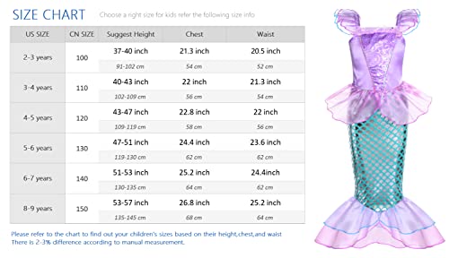 Joy Join Little Girls Princess Mermaid Costume for Girls Dress Up Party with Wig,Crown, Mace 4-5 Years