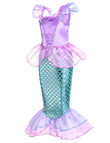 Joy Join Little Girls Princess Mermaid Costume for Girls Dress Up Party with Wig,Crown, Mace 4-5 Years