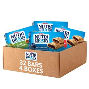 nutri-grain soft baked breakfast bars, kids snacks, whole grain, variety pack (4 boxes, 32 bars)