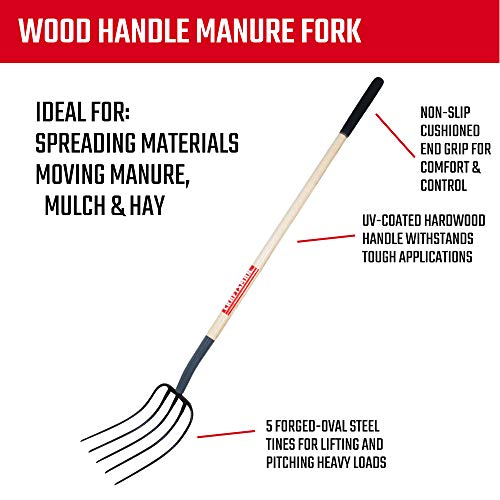 CRAFTSMAN CMXMKIT0070 2-Piece Long Wood Handle Composting Tool Set with Transfer Shovel and 5-Tine Manure Fork, Brown