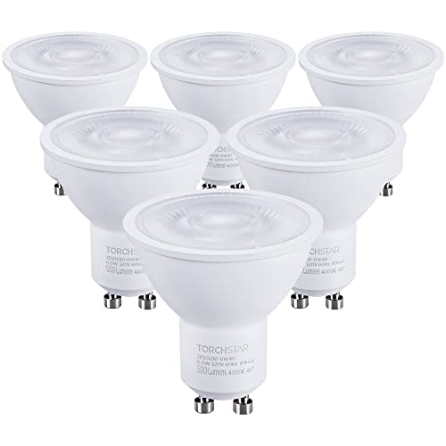 TORCHSTAR GU10 LED Bulbs Dimmable, 500LM 50W Halogen Equivalent, 4000K Cool White, 40° Beam Angle Spot Light Bulb for Recessed Lighting Track Lighting, UL & Energy Star Listed, Pack of 6