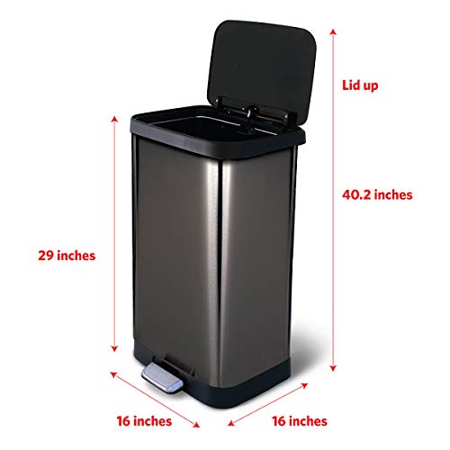 Glad 20 Gallon / 75.5 Liter Extra Capacity Stainless Steel Step Trash Can with CloroxTM Odor Protection, Pewter