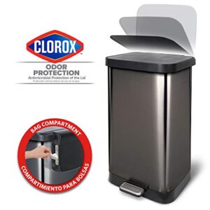 Glad 20 Gallon / 75.5 Liter Extra Capacity Stainless Steel Step Trash Can with CloroxTM Odor Protection, Pewter