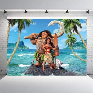 UPMSX Cartoon Moana Maui Beach Theme Photography Background Baby Shower Birthday Party Decoration Photo Palm Beach Backdrops Studio Props Banner Vinyl 5x3FT