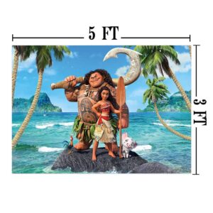 UPMSX Cartoon Moana Maui Beach Theme Photography Background Baby Shower Birthday Party Decoration Photo Palm Beach Backdrops Studio Props Banner Vinyl 5x3FT