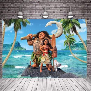 UPMSX Cartoon Moana Maui Beach Theme Photography Background Baby Shower Birthday Party Decoration Photo Palm Beach Backdrops Studio Props Banner Vinyl 5x3FT