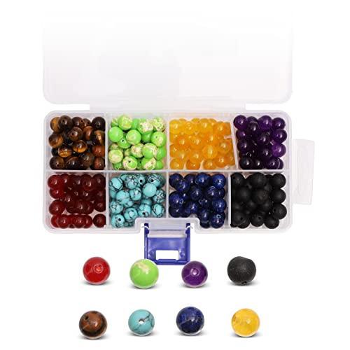 Bright Creations 224 Pieces Chakra Beads for Jewelry Making, Bulk 8mm Lava Rock Stones with Storage Box, 8 Colors