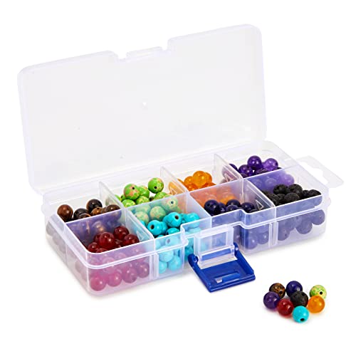 Bright Creations 224 Pieces Chakra Beads for Jewelry Making, Bulk 8mm Lava Rock Stones with Storage Box, 8 Colors