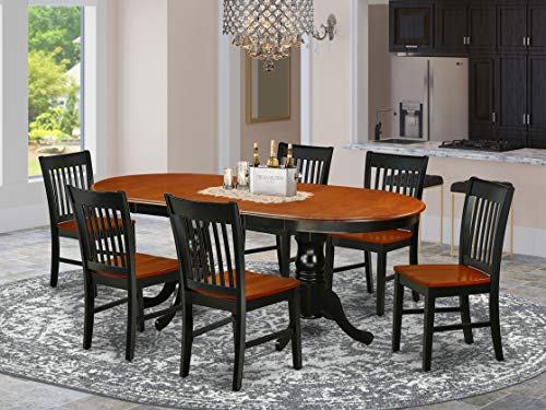 East West Furniture PLNO7-BCH-W Plainville 7 Piece Set Consist of an Oval Dining Room Table with Butterfly Leaf and 6 Wooden Seat Chairs, 42x78 Inch, Black & Cherry