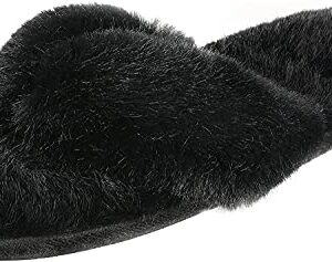 DREAM PAIRS Women's Black House Fluffy Fuzzy Memory Foam Open Toe Flip Flop Slip On Indoor Slippers Size 11-12M US Spa-03