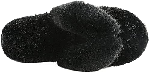 DREAM PAIRS Women's Black House Fluffy Fuzzy Memory Foam Open Toe Flip Flop Slip On Indoor Slippers Size 11-12M US Spa-03