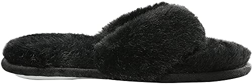 DREAM PAIRS Women's Black House Fluffy Fuzzy Memory Foam Open Toe Flip Flop Slip On Indoor Slippers Size 11-12M US Spa-03