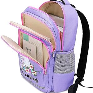 BTOOP Girls Backpack Kids Elementary Bookbag Girly School Bag with Insulated Lunch Tote and Pencil Pouch (Purple -3pcs)