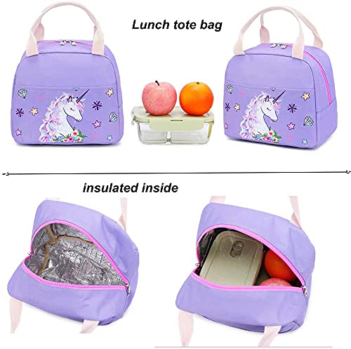 BTOOP Girls Backpack Kids Elementary Bookbag Girly School Bag with Insulated Lunch Tote and Pencil Pouch (Purple -3pcs)