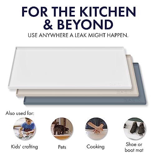 BASIN - Under Sink Mat - Cabinet Liner - The ORIGINAL Silicone Under Sink Mats For Kitchen Waterproof - House Organization Must Haves - New Home Must Haves - Large Silicone Mat Drip Tray 34"x22" White