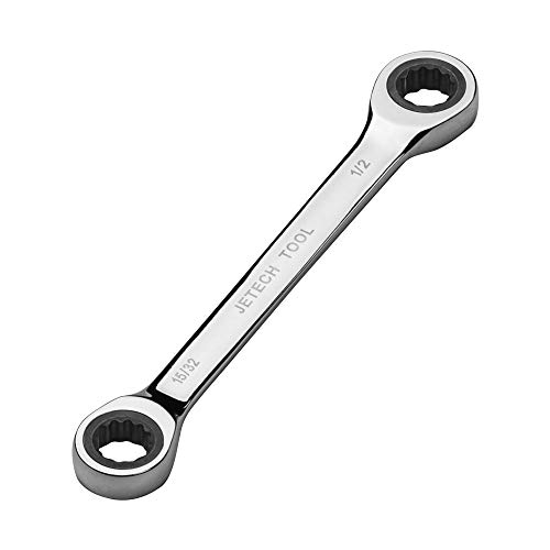 Jetech Double Box End Ratcheting Wrench (15/32 Inch x 1/2 Inch) - Heavy Duty Cr-V Box Ratcheting Gear Spanner