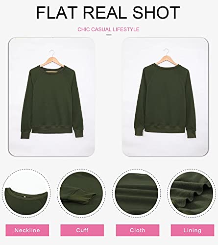 Dokotoo Womens Fashion Classic Loose Fit Ribbed Raglan Long Sleeve Crewneck Casual Solid Sweatshirts Winter Tops Blouses T Shirts Pullovers Plus Size Outerwear Green XX-Large