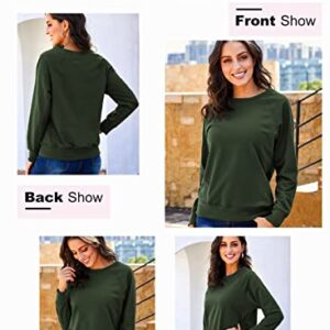 Dokotoo Womens Fashion Classic Loose Fit Ribbed Raglan Long Sleeve Crewneck Casual Solid Sweatshirts Winter Tops Blouses T Shirts Pullovers Plus Size Outerwear Green XX-Large