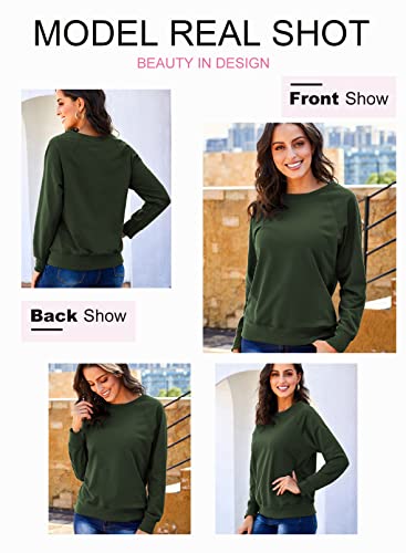 Dokotoo Womens Fashion Classic Loose Fit Ribbed Raglan Long Sleeve Crewneck Casual Solid Sweatshirts Winter Tops Blouses T Shirts Pullovers Plus Size Outerwear Green XX-Large