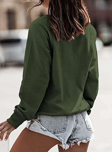 Dokotoo Womens Fashion Classic Loose Fit Ribbed Raglan Long Sleeve Crewneck Casual Solid Sweatshirts Winter Tops Blouses T Shirts Pullovers Plus Size Outerwear Green XX-Large