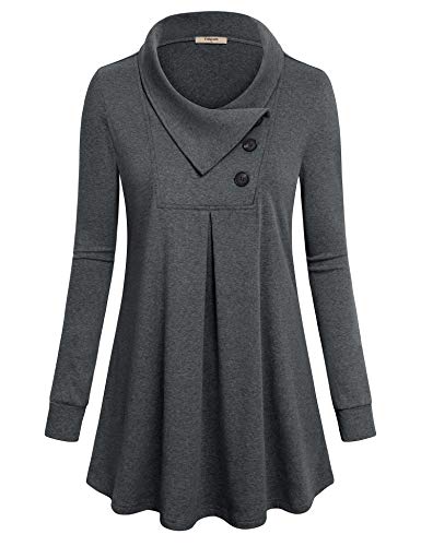 Timeson Winter Tunic Tops,V Neck Cotton Long Tunics for Leggings Ladies Long Sleeve Sweaters Loose Thick Button Sweatshirts Knit A Line Winter Leggings Shirts Fall Fleece Tops Carbon Gray X-Large