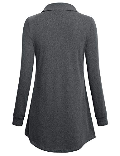 Timeson Winter Tunic Tops,V Neck Cotton Long Tunics for Leggings Ladies Long Sleeve Sweaters Loose Thick Button Sweatshirts Knit A Line Winter Leggings Shirts Fall Fleece Tops Carbon Gray X-Large