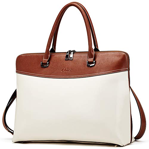 CLUCI Leather Briefcase for Women 15.6 Inch Laptop Business Vintage Slim Ladies Shoulder Bag