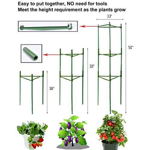 Derlights Tomato Cages Deformable Plant Supports, 3Pack Plant Cages Tomato Stakes Garden Cages, Multi-Functional Tomato Trellis for Climbing Vegetables with 9Pcs Clips