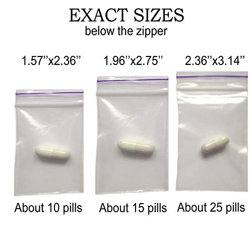 300 Pcs Small Bags for Jewelry - 2 Mil Clear Reclosable Poly Zipper Bags Sizes 1.5" x 2.3", 2" x 2.7", 2.4" x 3" for Pills, Vitamins