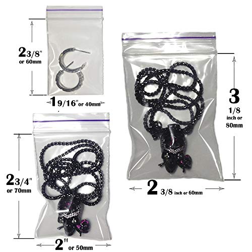 300 Pcs Small Bags for Jewelry - 2 Mil Clear Reclosable Poly Zipper Bags Sizes 1.5" x 2.3", 2" x 2.7", 2.4" x 3" for Pills, Vitamins