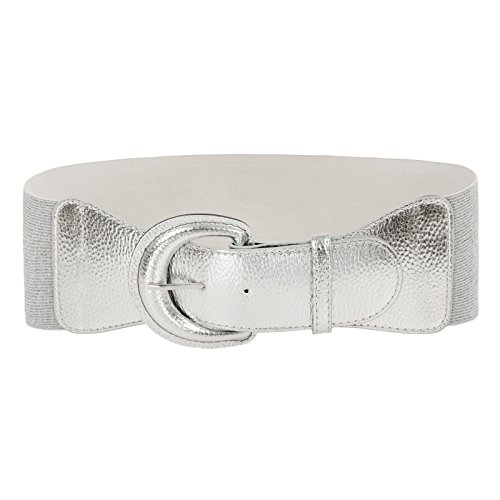 GRACE KARIN Vintage Basic Stretchy Elastic Wide Waist Belt for Womens Dress Metal Buckle(M,Silver)