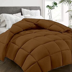 California Bedding All Season Cotton Finish Comforter Set | Alaskan King 132x120 Inch | Down Alternative 1 Duvet Insert & 2 Pillow Cover | 8 Corner Tabs | Microfiber Fill, Brown/Choco Solid