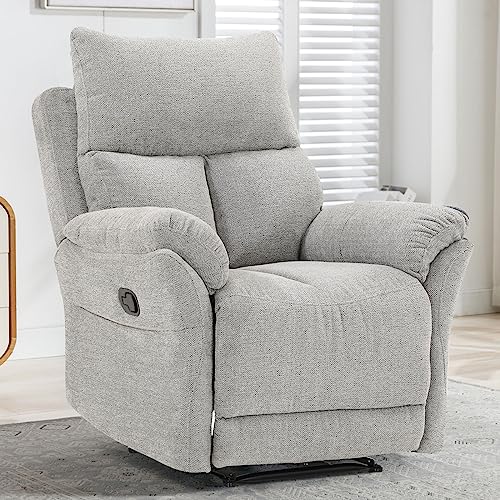 ANJ Overstuffed Recliner Chair - Manual Reclining Chairs for Adults Comfy Seat and Breathable Fabric Manual Single Sofa for Living Room (No Swivel/Rocker/Glider, Light Grey)