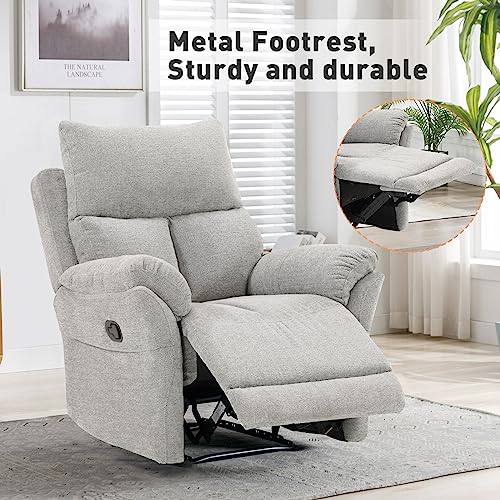 ANJ Overstuffed Recliner Chair - Manual Reclining Chairs for Adults Comfy Seat and Breathable Fabric Manual Single Sofa for Living Room (No Swivel/Rocker/Glider, Light Grey)