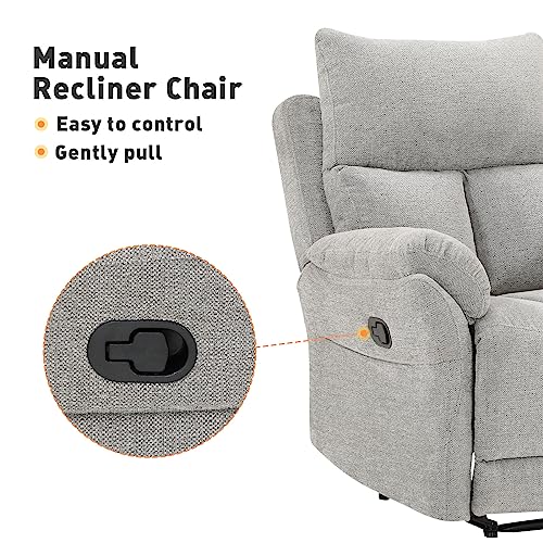 ANJ Overstuffed Recliner Chair - Manual Reclining Chairs for Adults Comfy Seat and Breathable Fabric Manual Single Sofa for Living Room (No Swivel/Rocker/Glider, Light Grey)