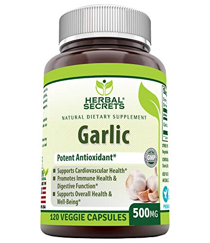 Herbal Secrets Garlic 500 mg 120 Veggie Capsules Supplement | Non-GMO | Gluten Free | Made in USA | Ideal for Vegetarians